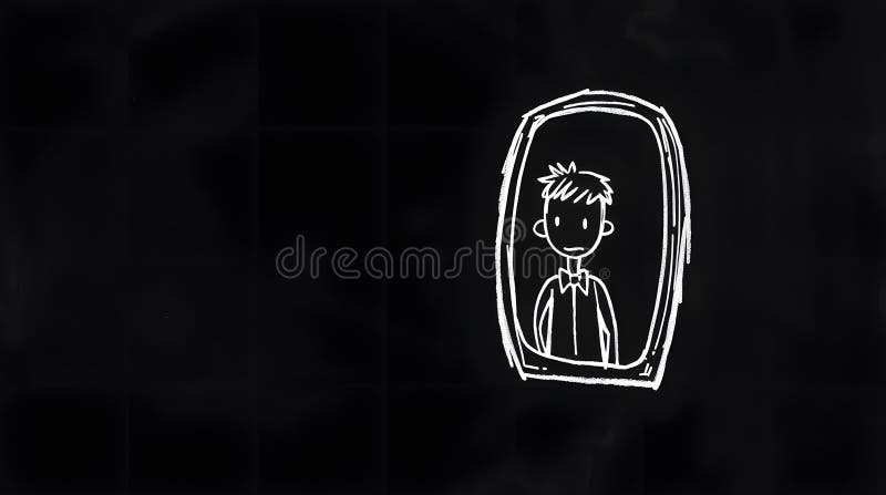 Drawing of a Man in a Mirror on a Black Background. Stock Illustration ...
