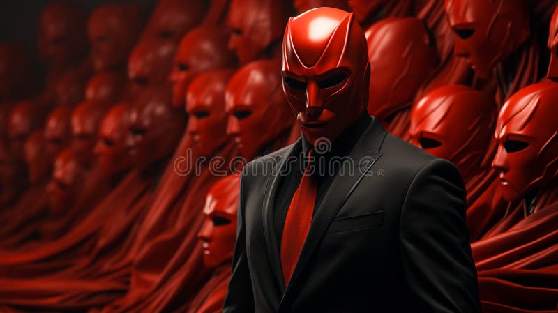 Drawing of a Man with a Red Face and a Black Suit with a Red Mask on ...