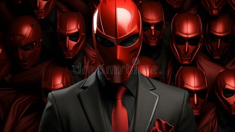 Drawing of a Man with a Red Face and a Black Suit with a Red Mask on ...
