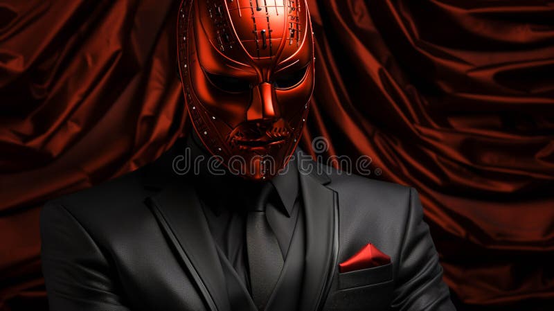 Drawing of a Man with a Red Face and a Black Suit with a Red Mask on ...