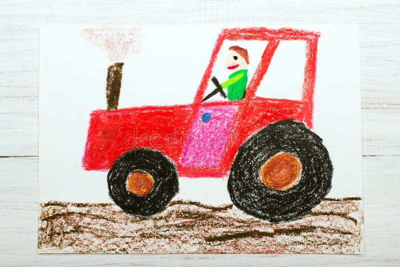 Drawing: Man in a Red Tractor Stock Illustration - Illustration of ...