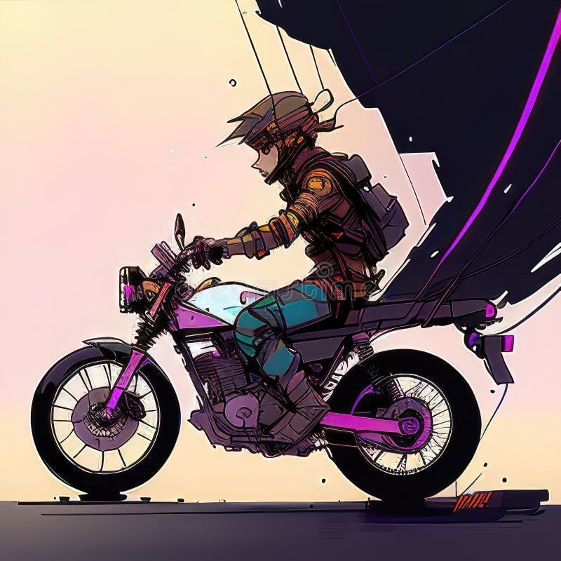 A Drawing of a Man Riding a Motorcycle Stock Illustration ...