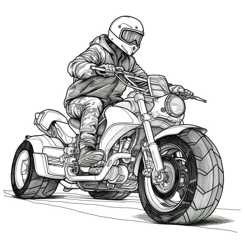 A Drawing of a Man Riding a Motorcycle. Generative AI Image. Stock ...