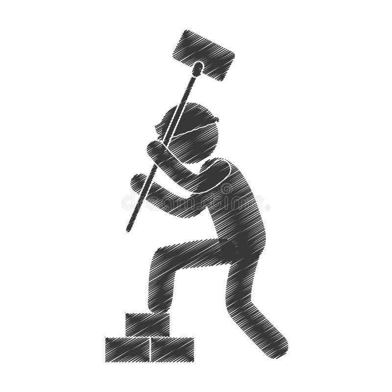 Drawing Man Worker Hammer Brick Stack Figure Pictogram Stock ...