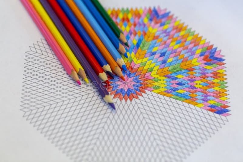 Drawing Mandala With Colored Pencils Stock Photo - Image of child ...