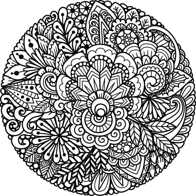 Drawing Mandala Round Abstract Floral for Coloring Page. Vector ...