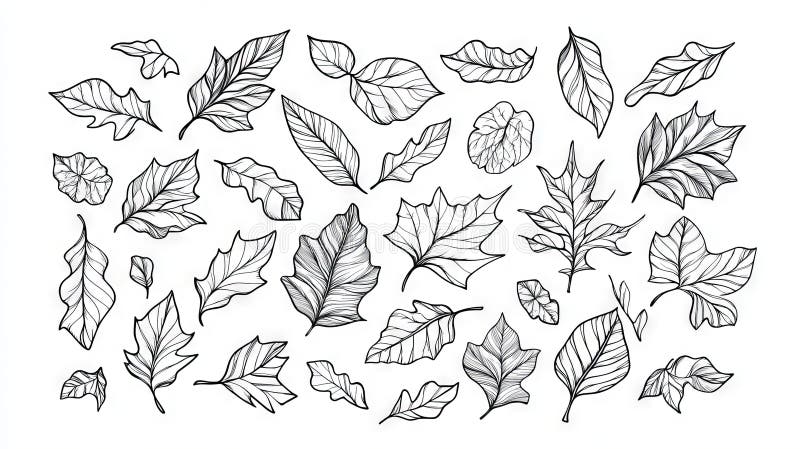 A Drawing of Many Different Types of Leaves Stock Illustration ...