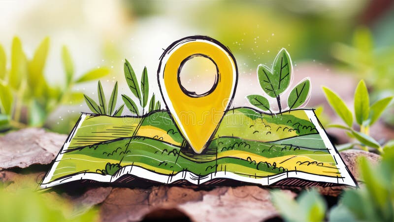 A Drawing of a Map Marker on Top of Some Leaves, AI Stock Photo - Image ...