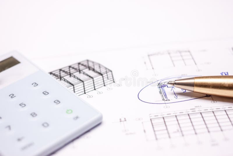 Drawing with Marks and Calculator Stock Photo - Image of design ...