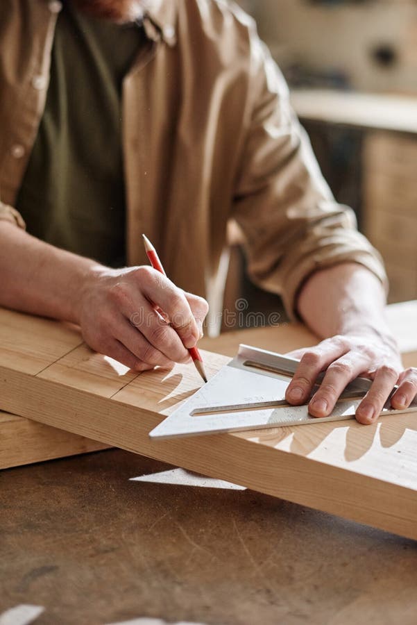 Drawing Marks on Wood Plank Stock Image - Image of pencil, handyman ...