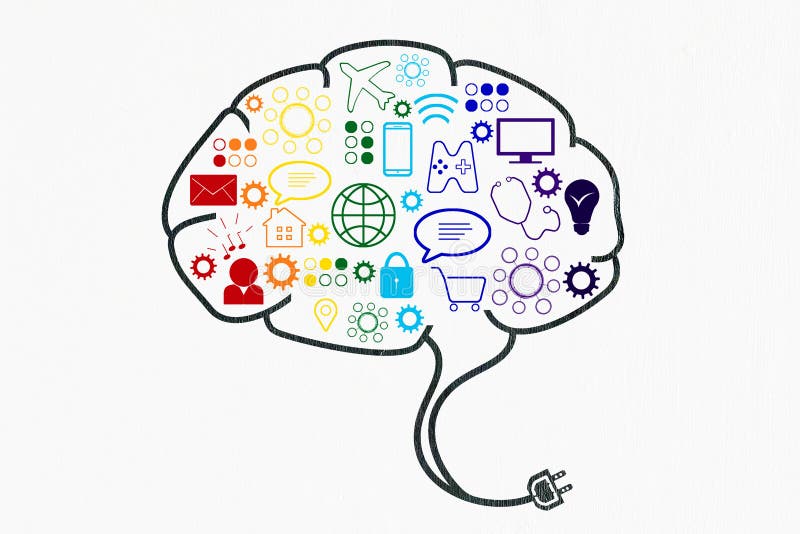 Brain with Social Media Technology Business Connection Background Stock ...