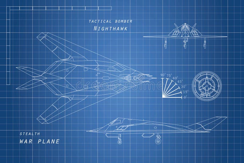 Drawing of Military Aircraft. Top, Side, Front Views Stock Vector ...