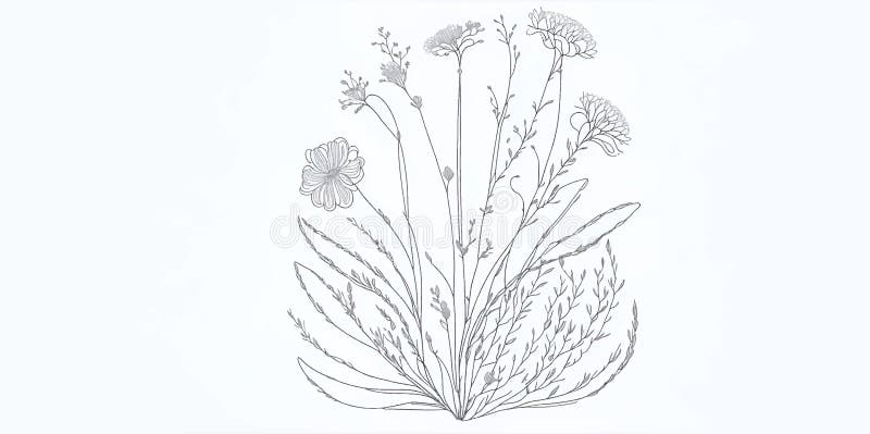 Drawing Minimalist Line Art of a Delicate Florals Bouquet Stock ...