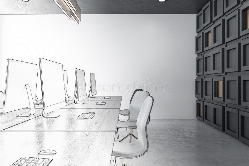 Drawing Modern Coworking Office Interior Stock Illustration ...