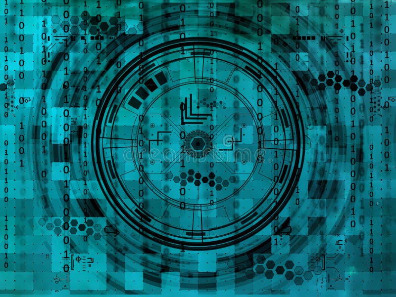 Drawing Modern Electronic Circuit and Binary Code on Cyan Blue Grungy ...