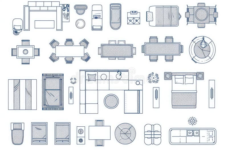 Drawing of a Modern Living Room and Dining Room. Suitable for Interior ...