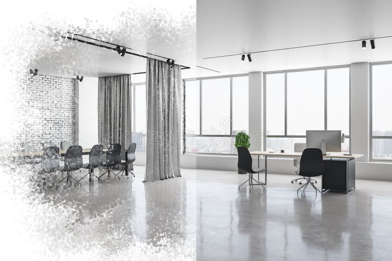Drawing Modern Office Interior Stock Illustration - Illustration of ...