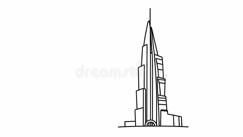Drawing of a Modern Skyscraper on White Background with Geometric ...