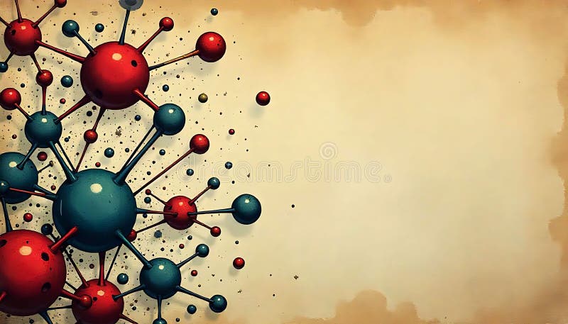 A Drawing of Red and Blue Molecules Connected with Lines on an Aged ...