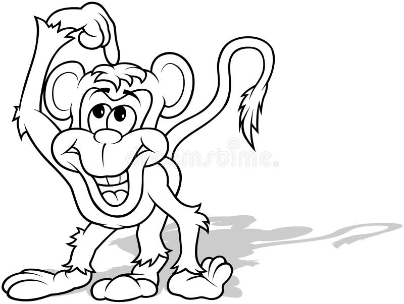 Drawing of a Monkey with a Big Smile Pointing a Finger at Its Head ...