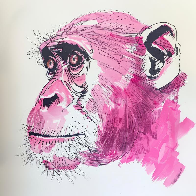 Drawing of a Monkey Made with a Pink Water Marker on Paper Stock Photo ...
