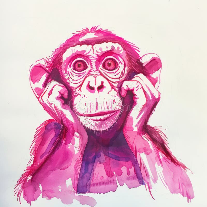 Drawing of a Monkey Made with a Pink Water Marker on Paper Stock Image ...