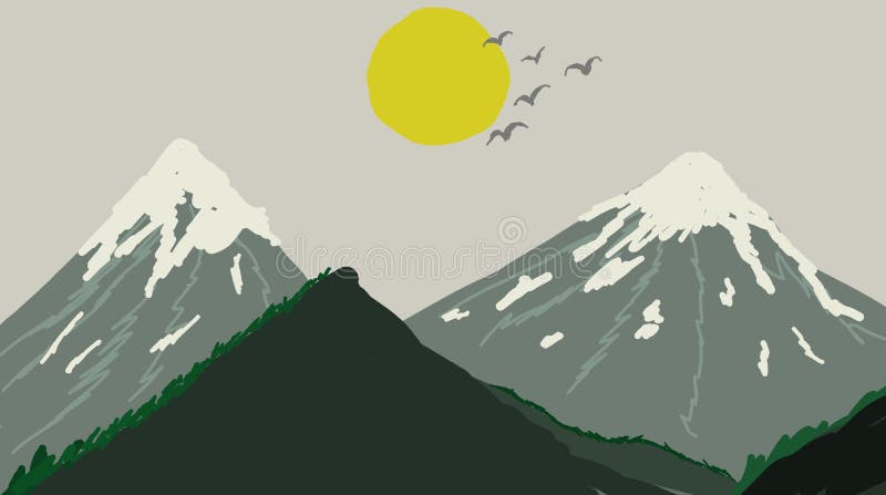 Drawing of Sea Side Sunrise, Morning. with Clouds and Birds Stock Photo ...