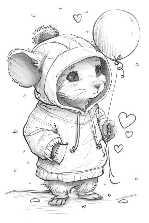 A Drawing of a Mouse with a Balloon Stock Image - Image of small, clip ...