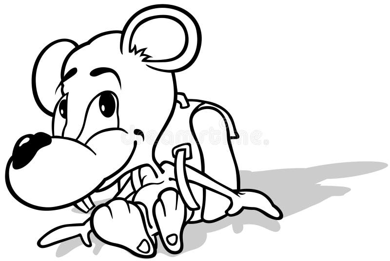 Drawing of a Mouse with a School Bag on Its Back Sitting on the Ground ...
