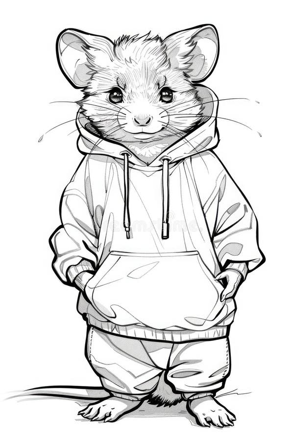 A Drawing of a Mouse Wearing a Hoodie Stock Image - Image of drawing ...
