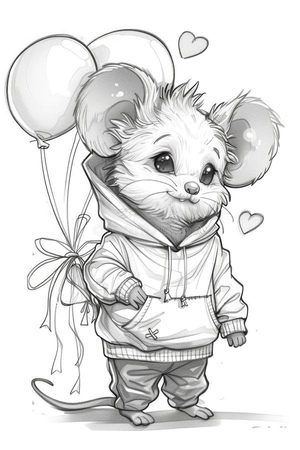 A Drawing of a Mouse Wearing a Hoodie Stock Image - Image of cute, hand ...
