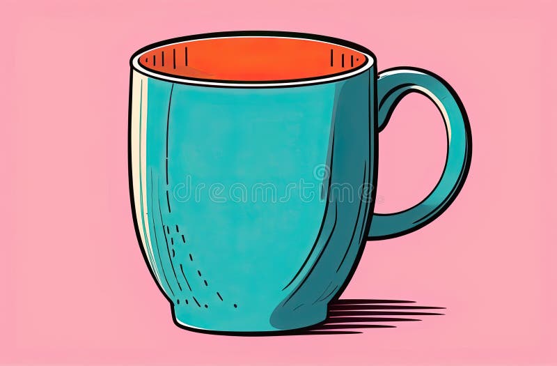 Drawing of a Mug with Shadow on a Pink Background, Minimal Style Stock ...