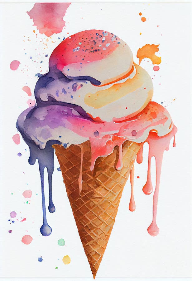 Drawing of Multi-colored Ice Cream. Watercolor Stock Illustration ...