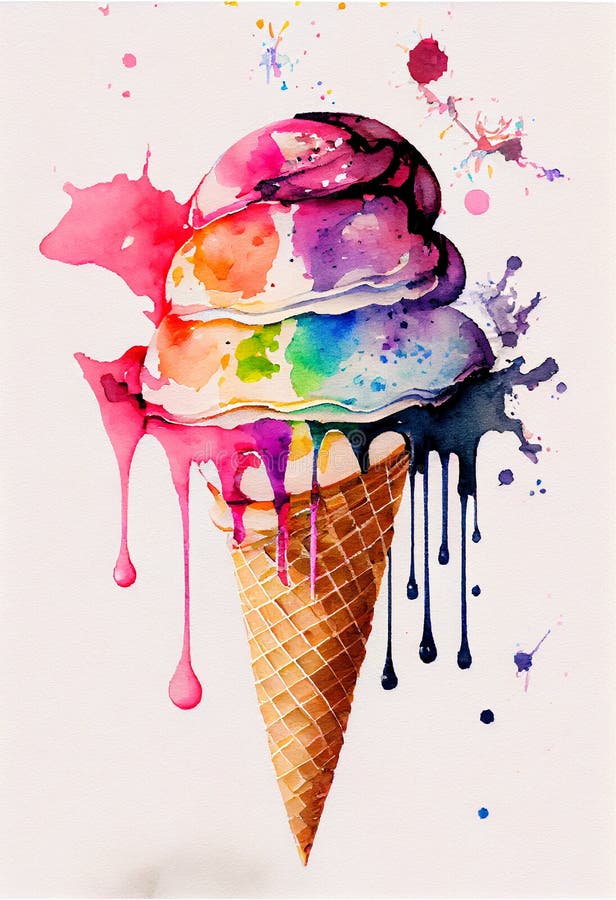 Drawing of Multi-colored Ice Cream. Watercolor Stock Illustration ...