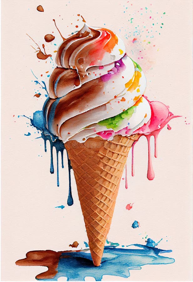 Drawing of Multi-colored Ice Cream. Watercolor Stock Illustration ...