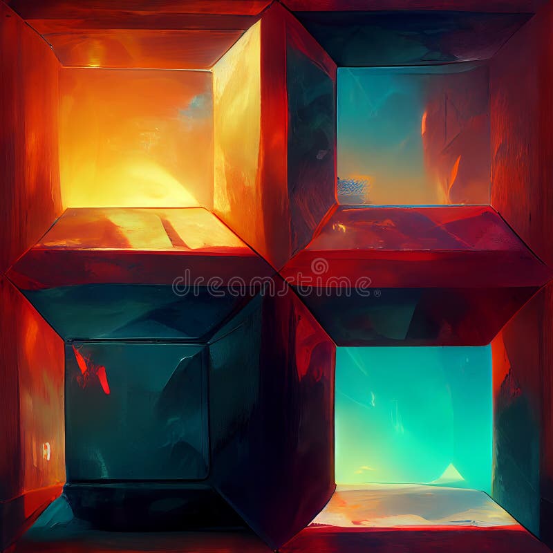 Drawing Multicolored Cubes Painted with Paint Repeating Texture ...