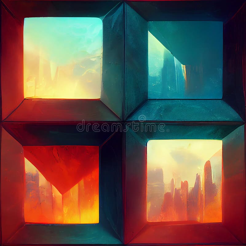 Drawing Multicolored Cubes Painted with Paint Repeating Texture ...