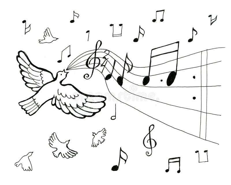 Drawing Musical Birds Pattern Stock Illustration - Illustration of ...