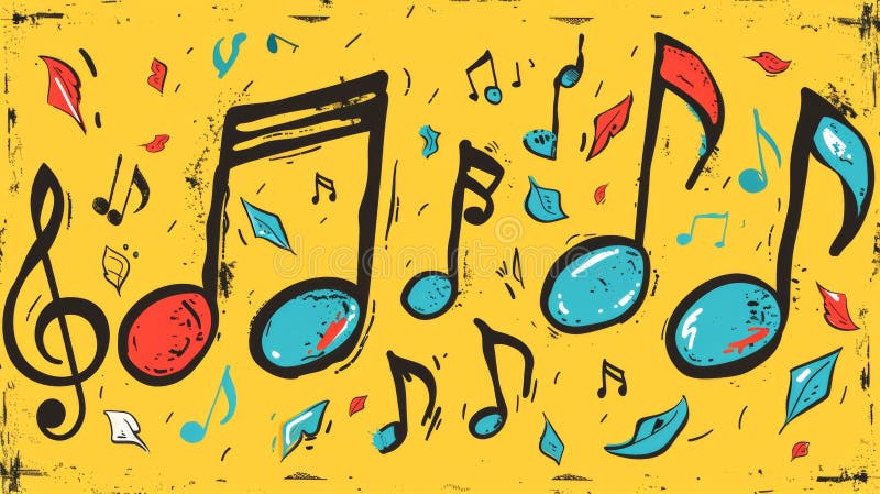A Drawing of Musical Notes and Music Symbols on a Yellow Background, AI ...