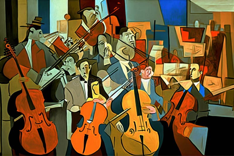 Drawing of a Musical Orchestra, Picasso Style. Generative AI. Stock ...