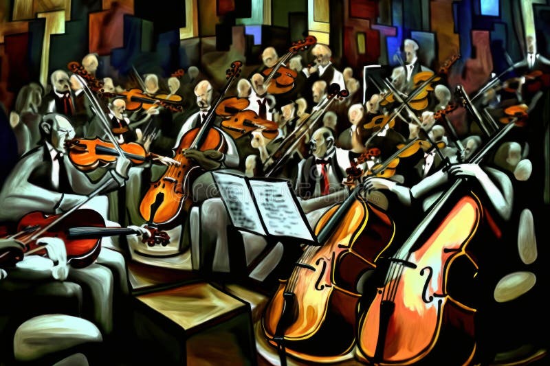 Drawing of a Musical Orchestra, Picasso Style. Generative AI. Stock ...
