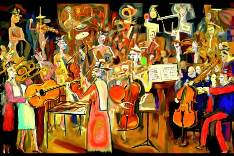 Drawing of a Musical Orchestra, Picasso Style. Generative AI. Stock ...
