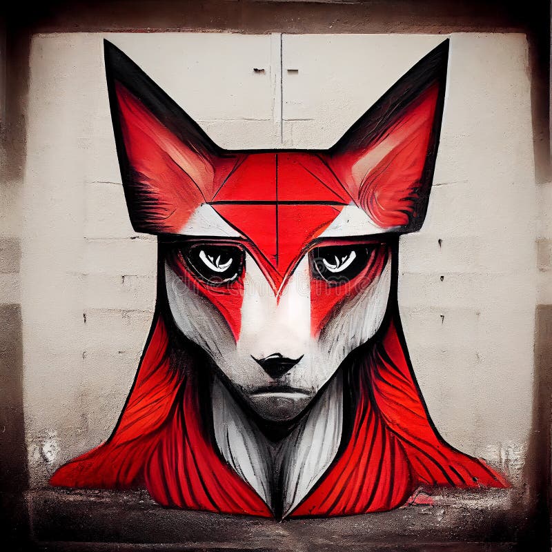 Drawing of a Muzzle of a Fox on a Wall. Graffiti. Digital Illustration ...