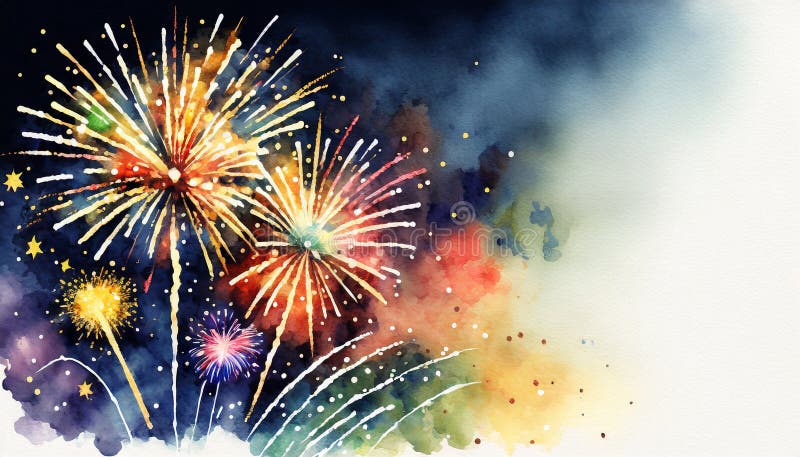 New Year, Fireworks at Night, on a Side a White Copy Space Stock ...