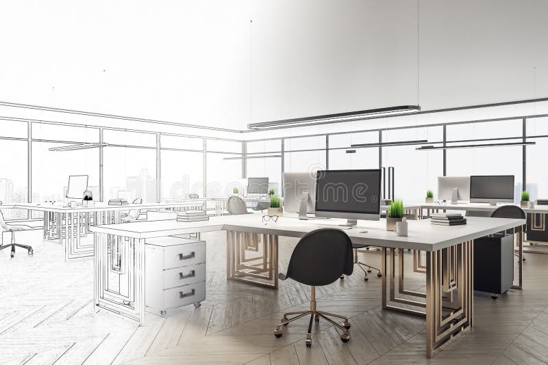 Drawing Office Interior with City View Stock Illustration ...