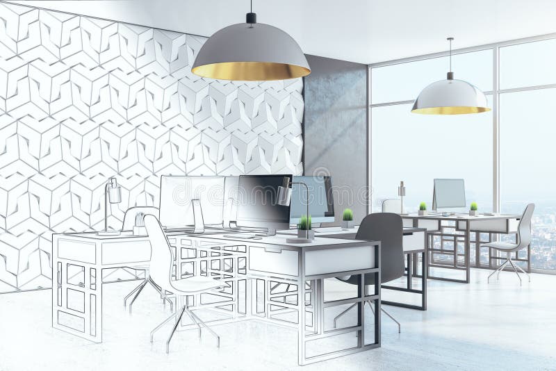 Drawing Office Room with Computers Stock Illustration - Illustration of ...