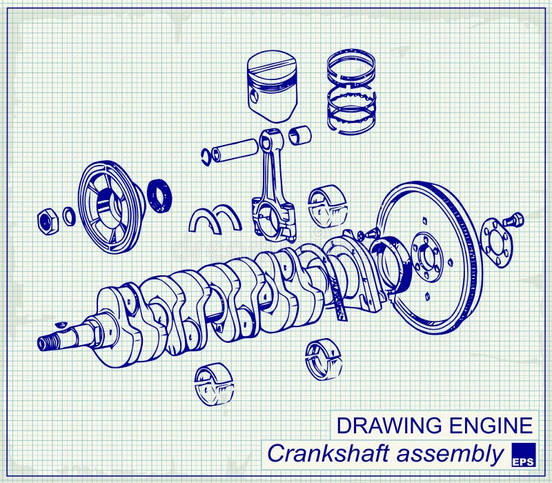 Drawing Old Engine, Crankshaft Assembly Stock Vector - Illustration of ...