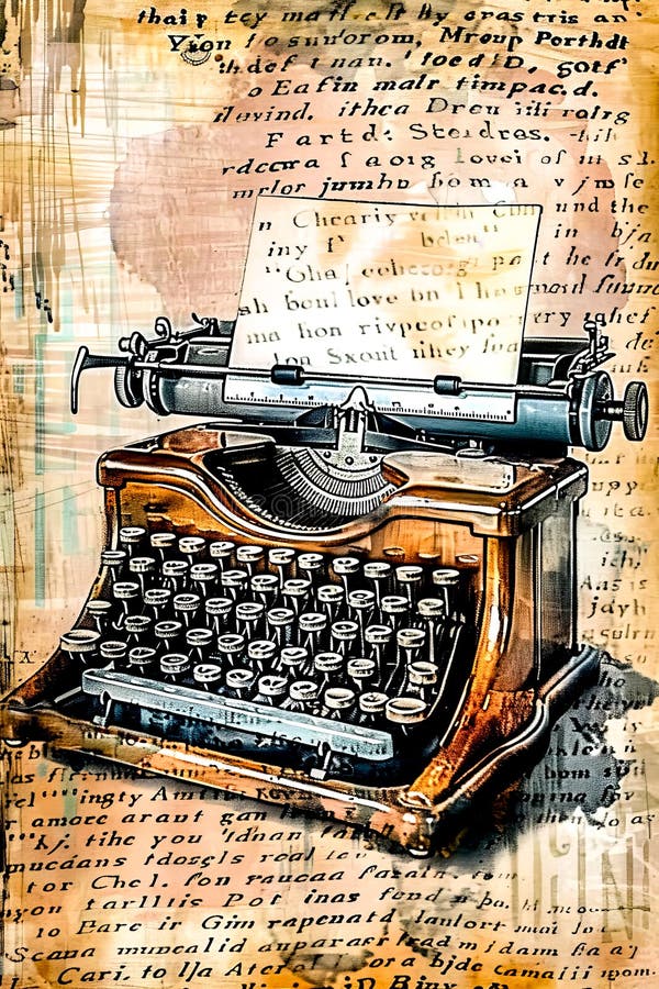 Drawing of Old Fashioned Typewriter on Page of Book. AI Stock Photo ...