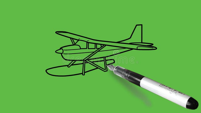Drawing an Old Water Plane with Colour Combination on Abstract Green ...