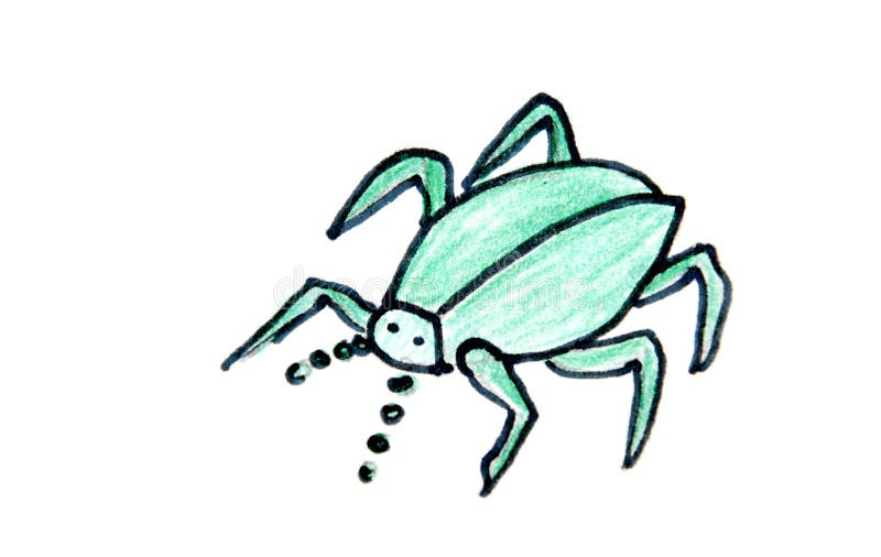 Drawing Onf a Green Spider on a White Stock Illustration - Illustration ...